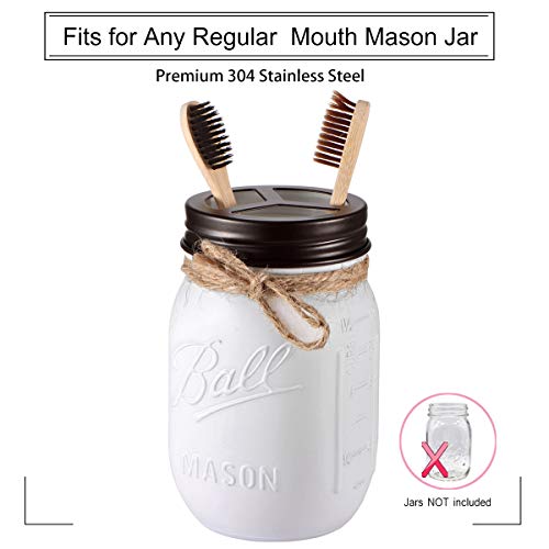 Mason Jar Bathroom Accessories Lids Set(4pcs) - Jar Not Included - Soap Dispenser,Toothbrush Holder, Apothecary Storage Jars Lids for Regular Mouth Mason Jars - Rustproof Stainless Steel,Bronze