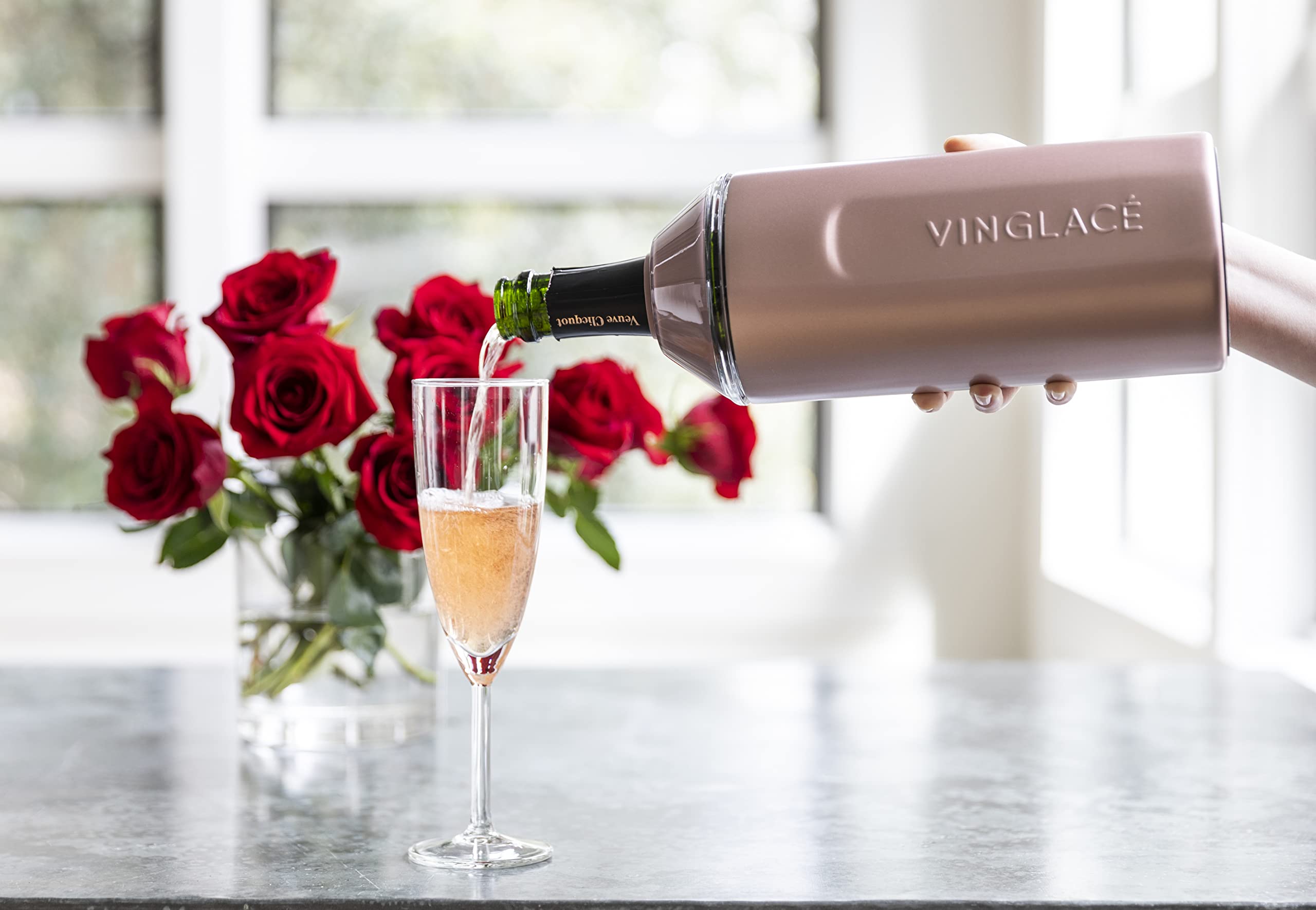 Vinglacé Wine Bottle Chiller- Portable Champagne Insulator- Stainless Steel Wine Cooler Sleeve, Rose Gold