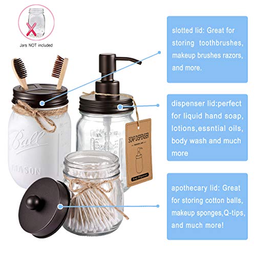 Mason Jar Bathroom Accessories Lids Set(4pcs) - Jar Not Included - Soap Dispenser,Toothbrush Holder, Apothecary Storage Jars Lids for Regular Mouth Mason Jars - Rustproof Stainless Steel,Bronze