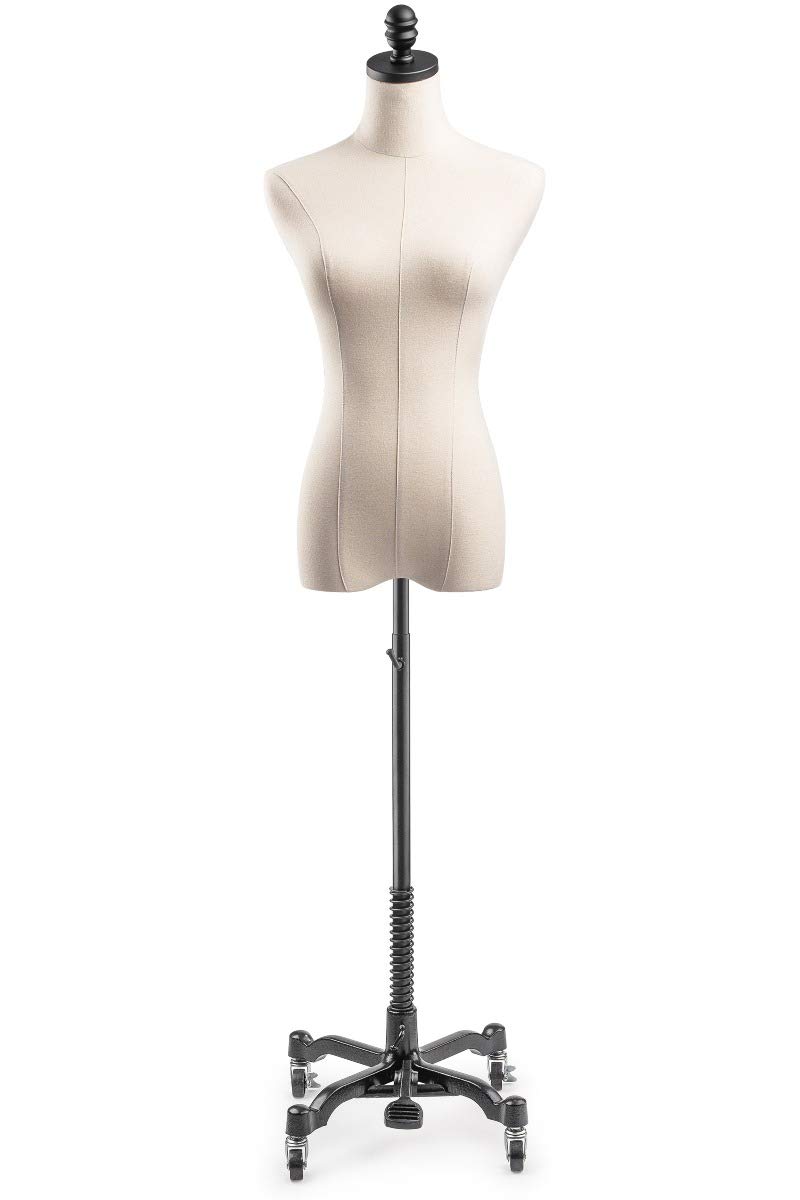 Female Display Dress Form Mannequin in Natural Canvas on Metal Rolling Base by TSC-Medium-Black