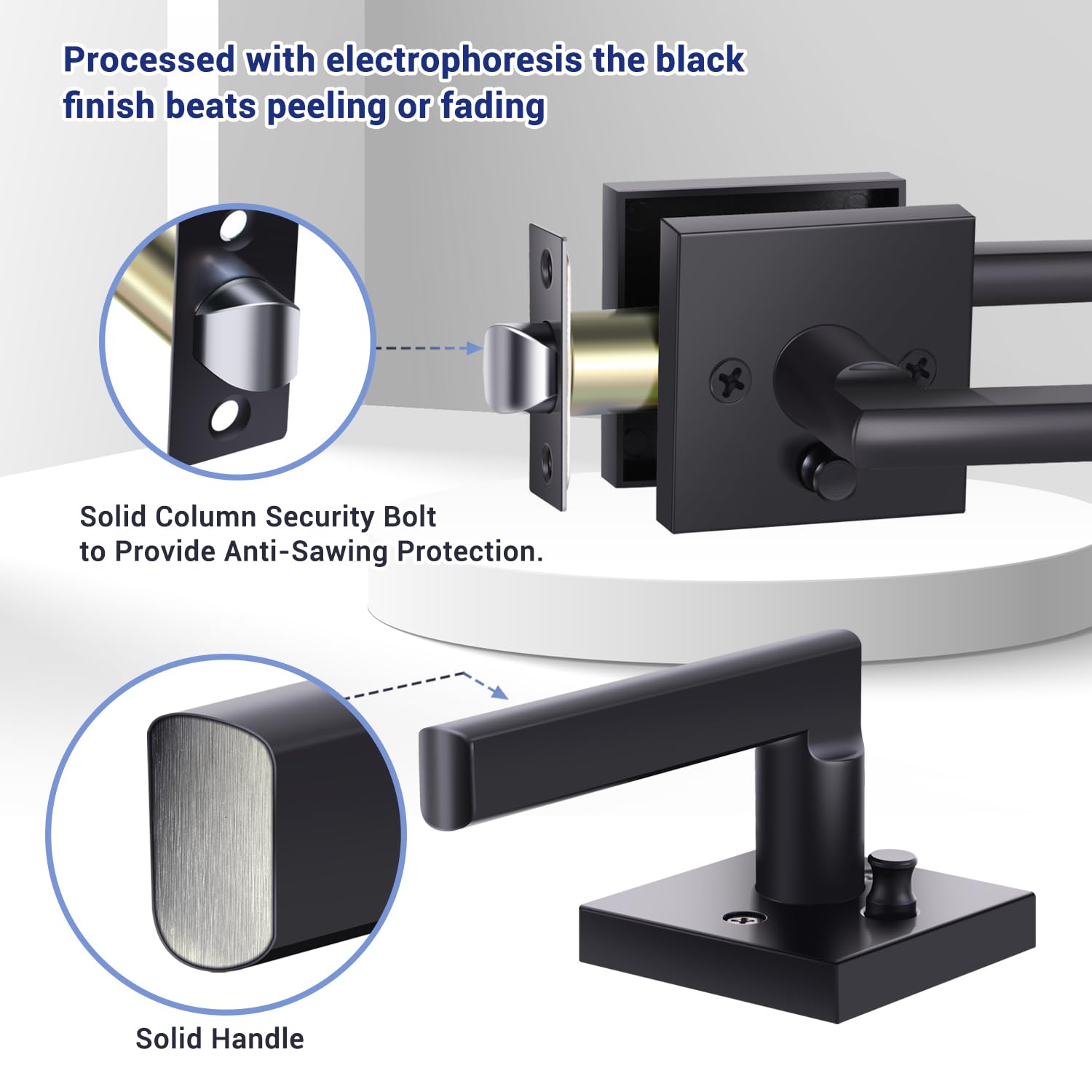 Ohuhu Black Door Handle, 6 Pack Door Knobs Interior Matte Heavy Duty Privacy Door Lever with Lock - Square Modern Passage Locking Set Contemporary Reversible Keyless for Bedroom Bathroom Satin Zinc