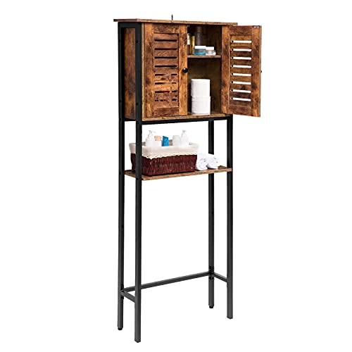 HOOBRO Over The Toilet Storage Cabinet, Bathroom Space Saver with Louver Door, Industrial Bathroom Cabinet Over Toilet, Easy to Assemble, Stable, Rustic Brown BF43TS01