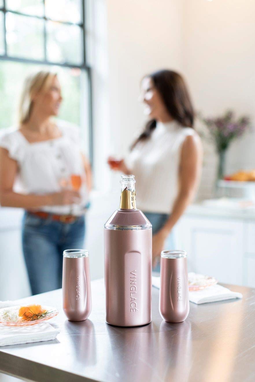 Vinglacé Wine Bottle Chiller- Portable Champagne Insulator- Stainless Steel Wine Cooler Sleeve, Rose Gold