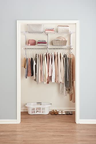 Rubbermaid Configurations Classic Closet Kit, White, 3-6 Ft., Wire Shelving Kit with Expandable Shelving and Telescoping Rods, Custom Closet Organization System, Easy Installation