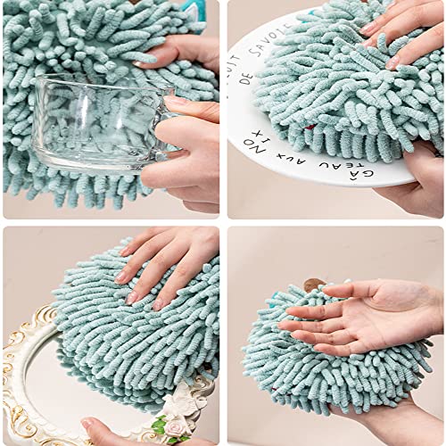 Wucmene Hand Towels for Bathroom Decorative Set, Chenille Hanging Hand Towel Ball Microfiber Plush Absorbent Soft Small Bath Towel with Loop for Kitchen Sink or Powder Room (Purple+Yellow)