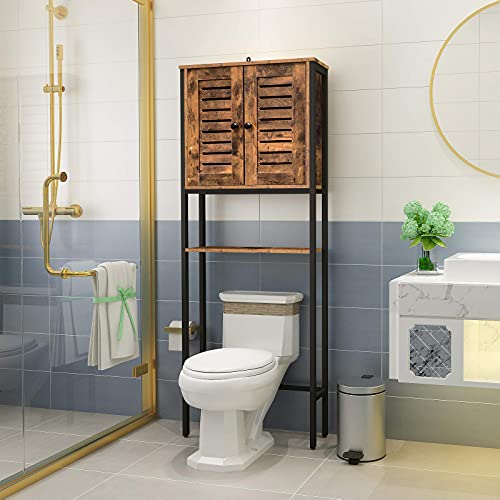 HOOBRO Over The Toilet Storage Cabinet, Bathroom Space Saver with Louver Door, Industrial Bathroom Cabinet Over Toilet, Easy to Assemble, Stable, Rustic Brown BF43TS01