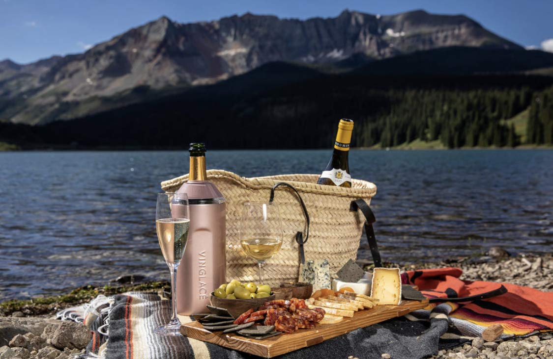 Vinglacé Wine Bottle Chiller- Portable Champagne Insulator- Stainless Steel Wine Cooler Sleeve, Rose Gold
