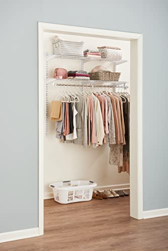 Rubbermaid Configurations Classic Closet Kit, White, 3-6 Ft., Wire Shelving Kit with Expandable Shelving and Telescoping Rods, Custom Closet Organization System, Easy Installation