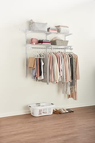 Rubbermaid Configurations Classic Closet Kit, White, 3-6 Ft., Wire Shelving Kit with Expandable Shelving and Telescoping Rods, Custom Closet Organization System, Easy Installation