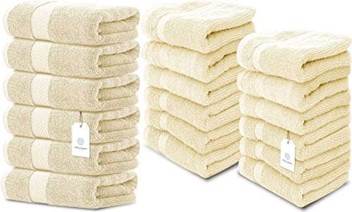 White Classic Luxury Hand Towels | 6 Pack Luxury Cotton Washcloths | 12 Pack Bundle (Beige)