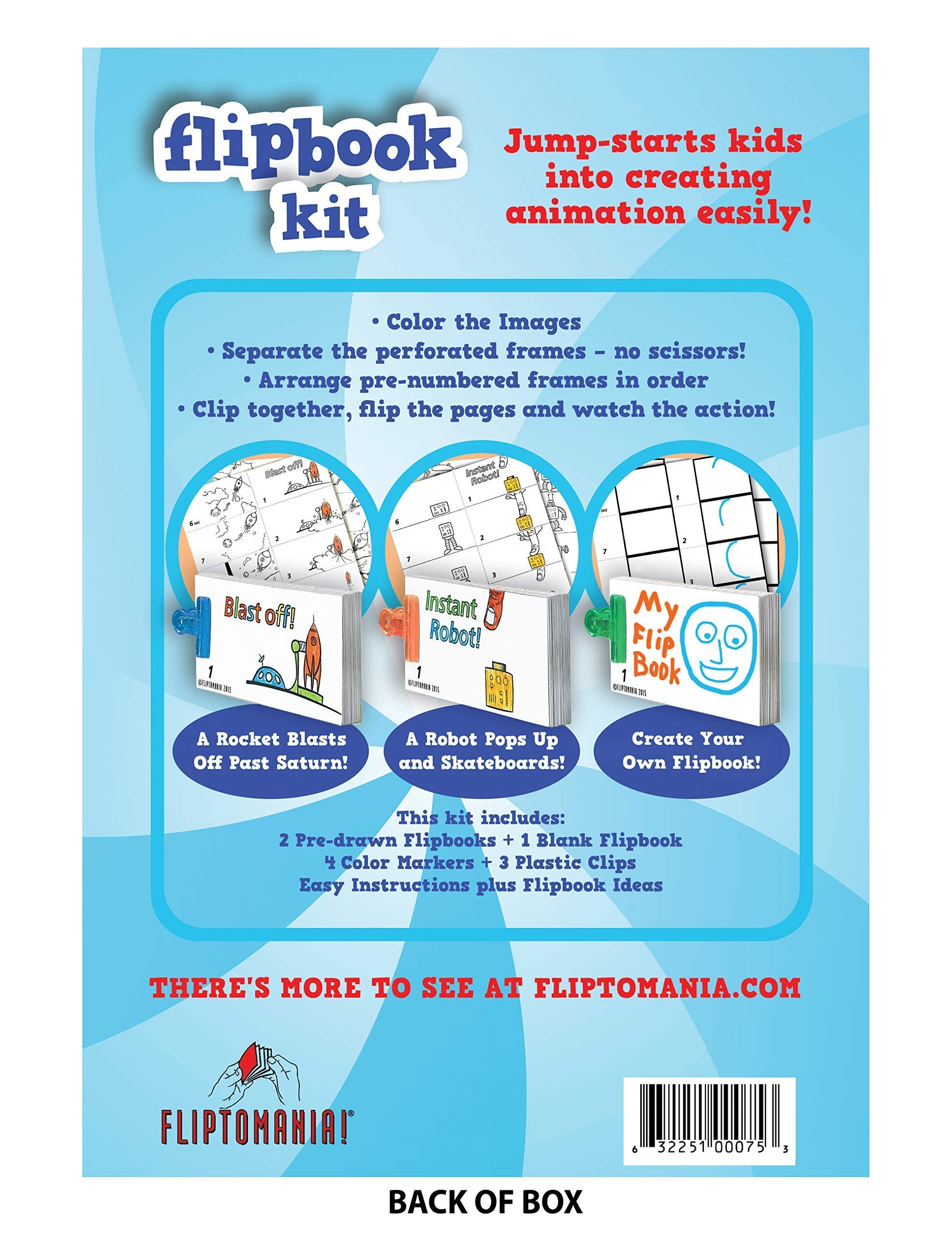 Fliptomania Bundle of 3 Flipbook Kits for Kids - Rocket & Robot, Frog and Butterfly, Dinosaurs - Save 15%