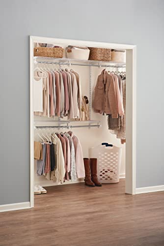 Rubbermaid Configurations Classic Closet Kit, White, 3-6 Ft., Wire Shelving Kit with Expandable Shelving and Telescoping Rods, Custom Closet Organization System, Easy Installation