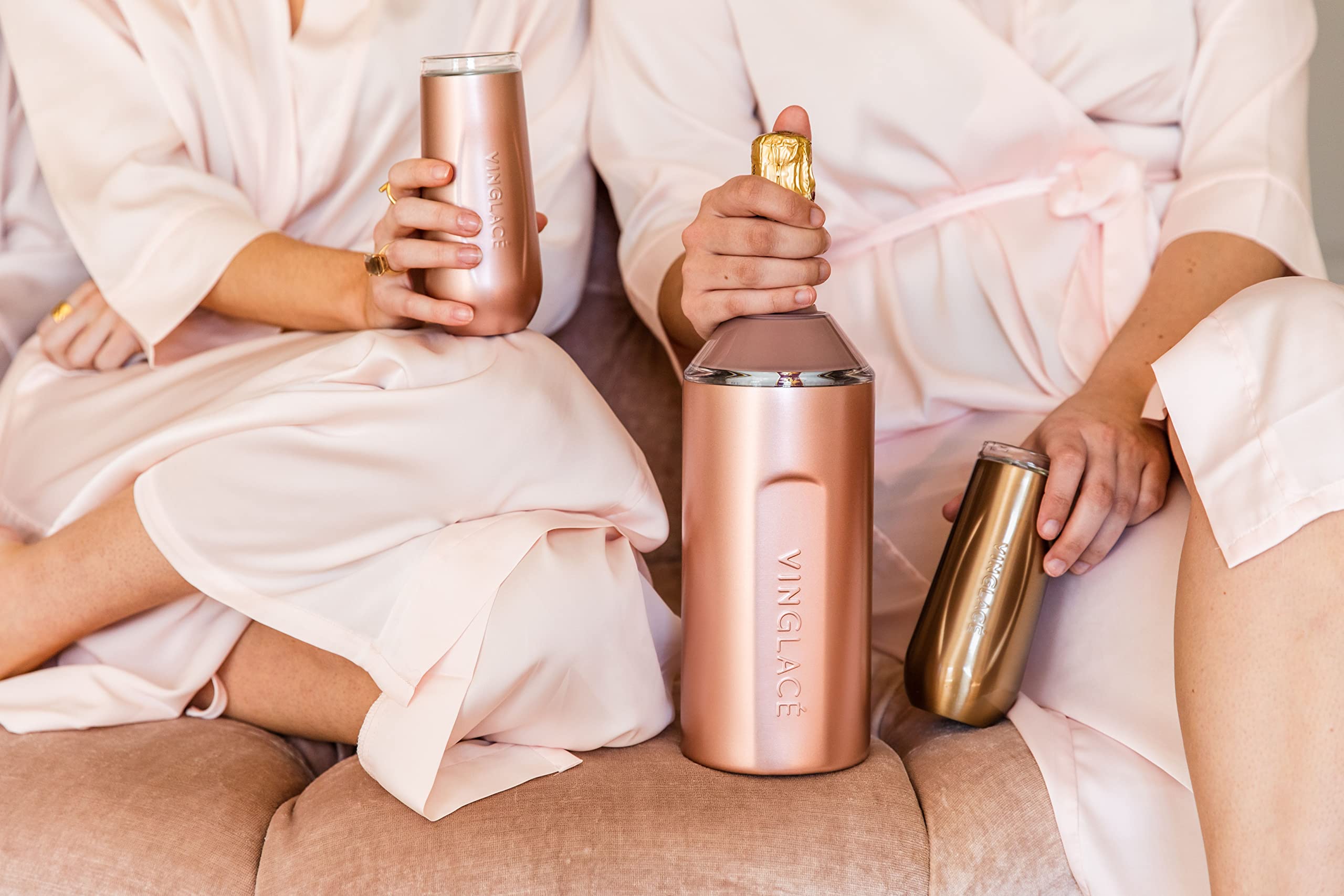 Vinglacé Wine Bottle Chiller- Portable Champagne Insulator- Stainless Steel Wine Cooler Sleeve, Rose Gold