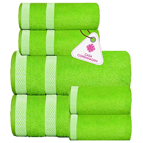 CASA COPENHAGEN Solitaire Towel Designed in Denmark 600 GSM 2 Bath Towels 2 Hand Towels 2 Washcloths, Super Soft Egyptian Cotton 6 Pices Towels Set for Bathroom, Kitchen & Shower - Lime Green
