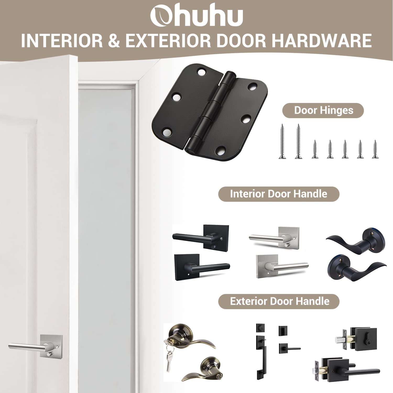 Ohuhu Black Door Handle, 6 Pack Door Knobs Interior Matte Heavy Duty Privacy Door Lever with Lock - Square Modern Passage Locking Set Contemporary Reversible Keyless for Bedroom Bathroom Satin Zinc