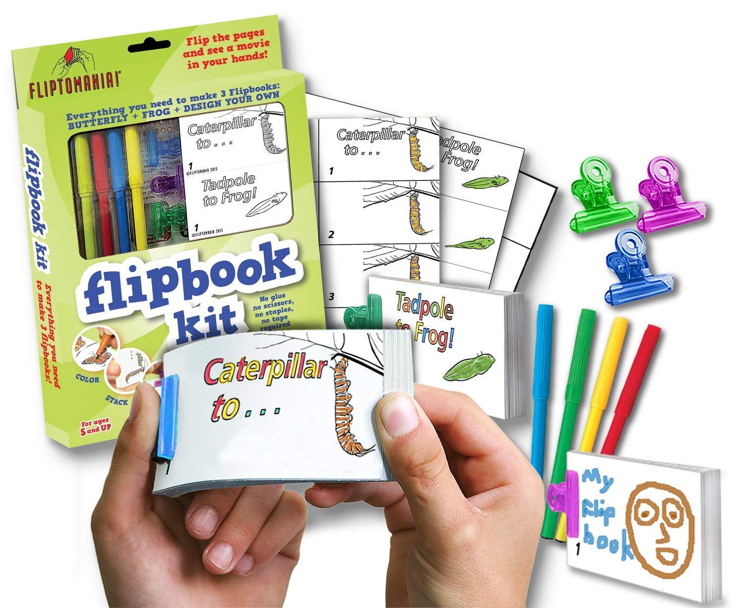 Fliptomania Bundle of 3 Flipbook Kits for Kids - Rocket & Robot, Frog and Butterfly, Dinosaurs - Save 15%