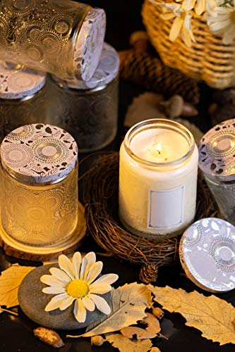8oz Embossed Glass Candle Container with Tin Lid and Labels (Clear)