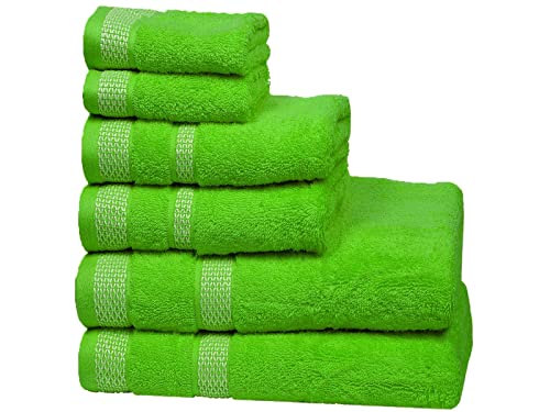 CASA COPENHAGEN Solitaire Towel Designed in Denmark 600 GSM 2 Bath Towels 2 Hand Towels 2 Washcloths, Super Soft Egyptian Cotton 6 Pices Towels Set for Bathroom, Kitchen & Shower - Lime Green