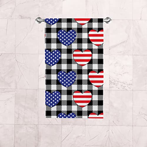 BVOGOS Bath Hand Kitchen Towels Love America Heart Washcloth 2 Pack Absorbent Patriotic Independence Day 4th July Towel