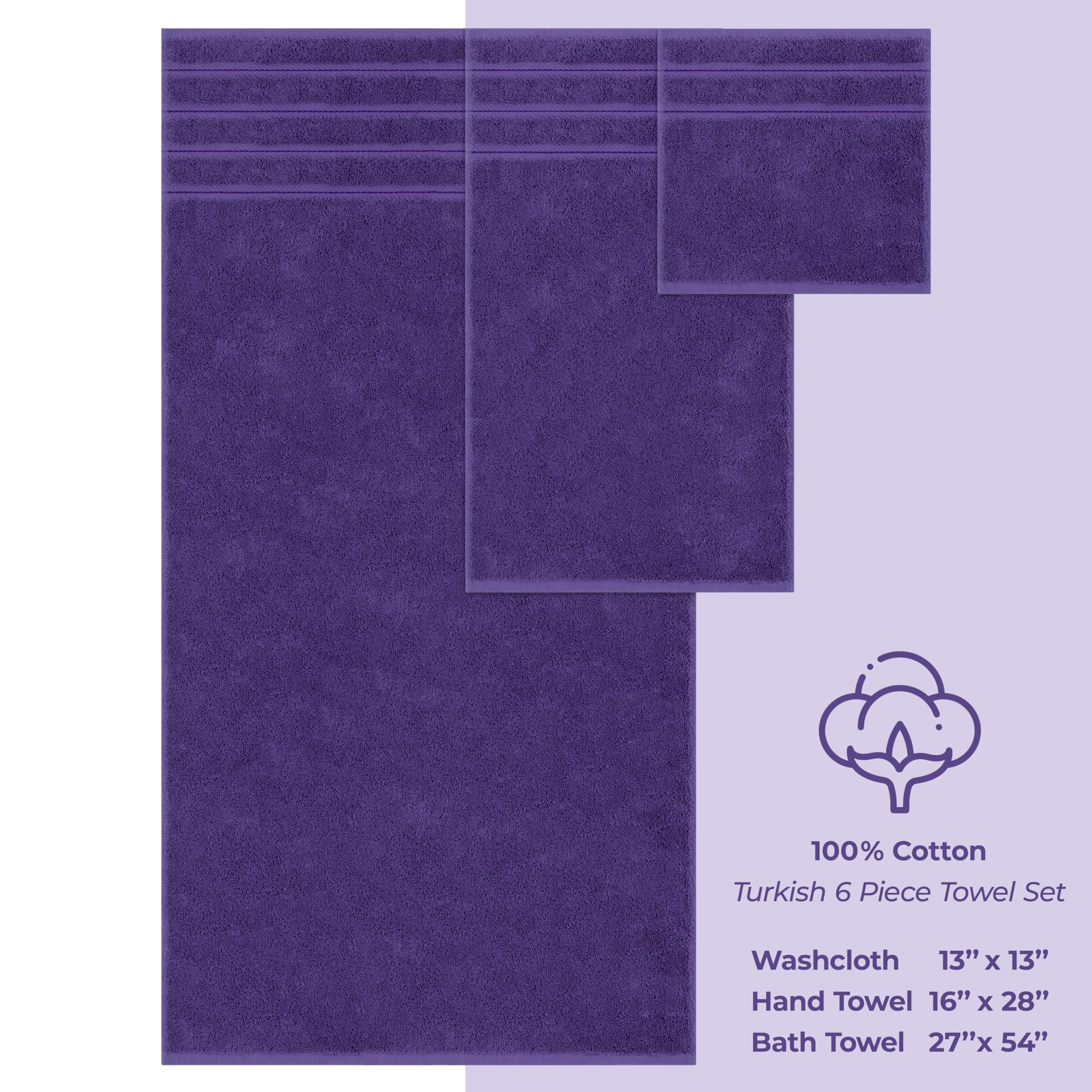 American Soft Linen Luxury 6 Piece Towel Set, 2 Bath Towels 2 Hand Towels 2 Washcloths, 100% Cotton Turkish Towels for Bathroom, Purple Towel Sets