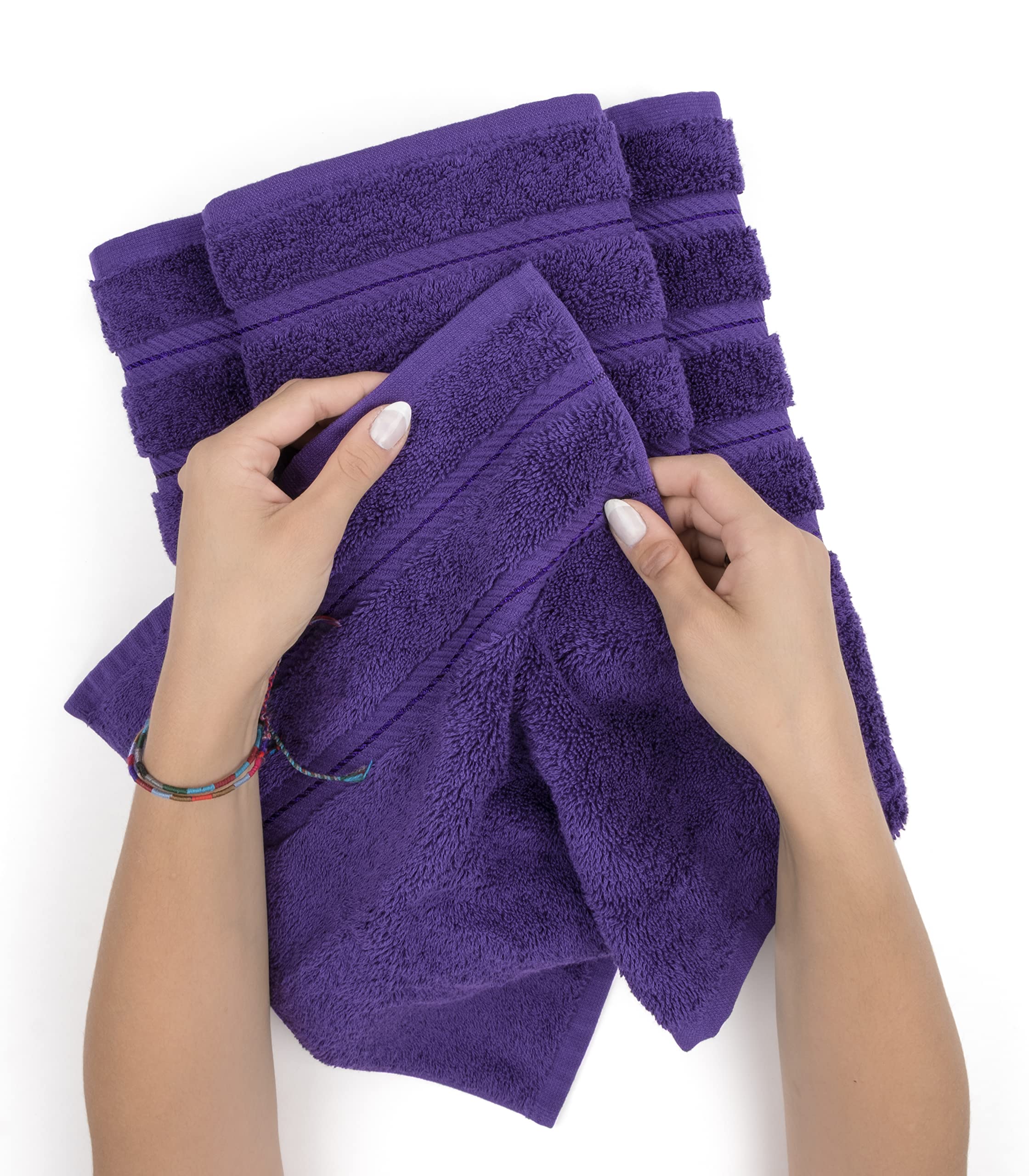 American Soft Linen Luxury 6 Piece Towel Set, 2 Bath Towels 2 Hand Towels 2 Washcloths, 100% Cotton Turkish Towels for Bathroom, Purple Towel Sets