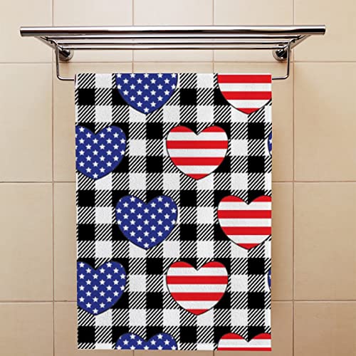 BVOGOS Bath Hand Kitchen Towels Love America Heart Washcloth 2 Pack Absorbent Patriotic Independence Day 4th July Towel