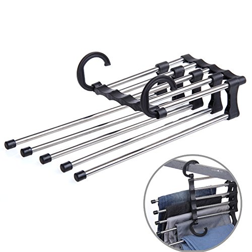 Flurries Folding Pants Hangers, Stainless Steel S-Shape Trousers Clothes Organizer Closet Space Saving for Pants Jeans Scarf Silver Slack (Black)
