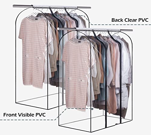 SLEEPING LAMB 50'' Extra Large Clear Hanging Garment Bags for Closet Storage Bottom Enclosed Garment Rack Cover Sealed Wardrobe Clothes Protector for Coats, Suits, Dresses (Not Including Frame)