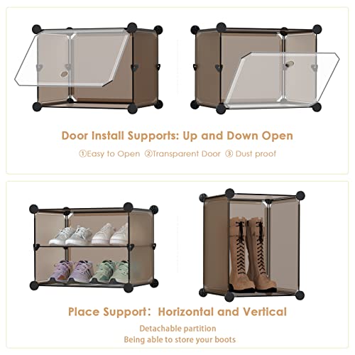 UNZIPE Shoe Rack with Door, 56 Pairs Shoes Storage Cabinet Plastic Freestanding Shoe Shelves DIY Cube Organizer for Closet, Bedroom,Garage Entryway, Dark Coffee