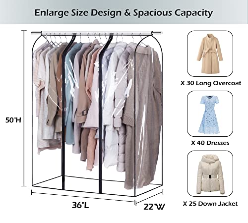 SLEEPING LAMB 50'' Extra Large Clear Hanging Garment Bags for Closet Storage Bottom Enclosed Garment Rack Cover Sealed Wardrobe Clothes Protector for Coats, Suits, Dresses (Not Including Frame)