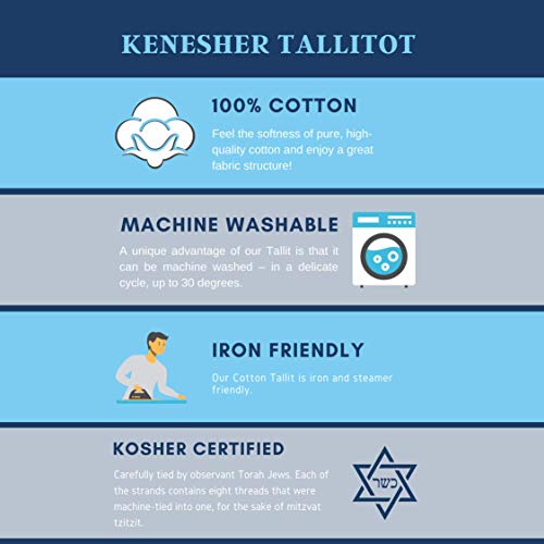 Tallit Prayer Shawl Cotton Kosher Tallit Gadol Tzitzit for Prayer Wash & Iron Gift Bar Mitzvah