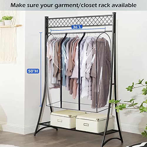 SLEEPING LAMB 50'' Extra Large Clear Hanging Garment Bags for Closet Storage Bottom Enclosed Garment Rack Cover Sealed Wardrobe Clothes Protector for Coats, Suits, Dresses (Not Including Frame)