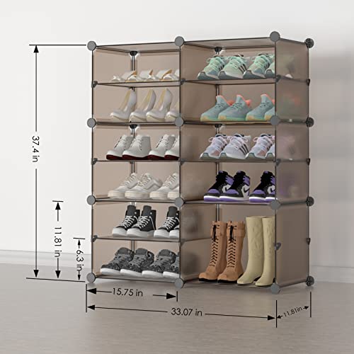 UNZIPE Shoe Rack with Door, 56 Pairs Shoes Storage Cabinet Plastic Freestanding Shoe Shelves DIY Cube Organizer for Closet, Bedroom,Garage Entryway, Dark Coffee