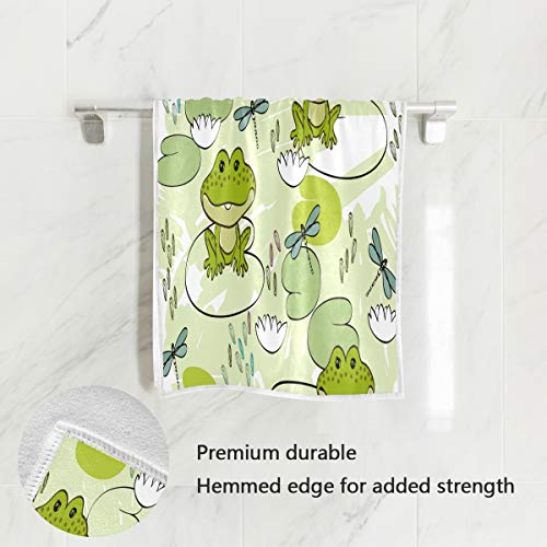 Blueangle Cartoon Frogs Dragonflies Hand Towel 15 x 30 Inches, Highly Absorbent, Soft, Washable, Long Lasting for Bathroom, Kitchen, Gym, Spa, Yoga