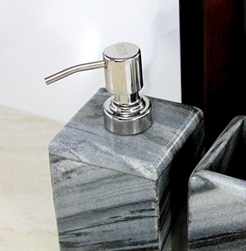 KLEO - Bathroom Accessory Set Made from Natural Stone - Bath Accessories Set Includes Soap Dispenser, Toothbrush Holder, Soap Dish (Grey - Set of 3)