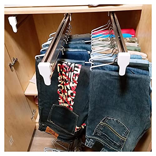 Telescopic Clothes Hanger With Guide Rail 30-80 Cm, Steel Wardrobe Rod For Trousers Clothes Storage, Space-saving Adjustable Clothes Hanger Rod For Wardrobe, Load Capacity 25 Kg (Size : 450mm/17.7inc