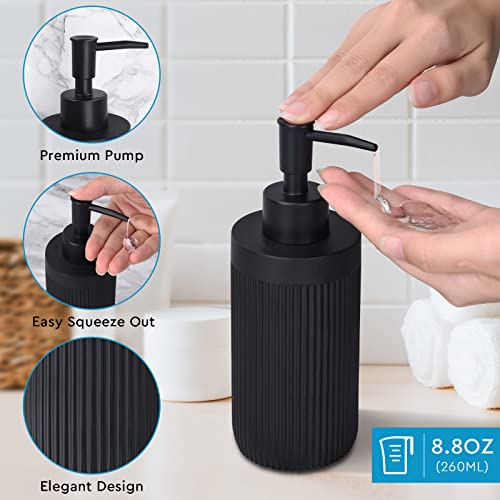 Bathroom Accessory Set,5 PCS Black Bathroom Accessories Set Complete with Lotion Soap Dispenser,Toothbrush Holder,Qtip Holder,Vanity Tray and Soap Dish,Bathroom Decor Countertop Organizer,Matte Black