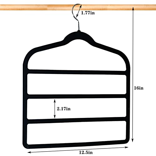 Velvet Pants Hangers Space Saving Hangers Closet Organizer for Jeans Slack Trousers Scarf Tie Pants Rack Leggings Hanger Non-Slip Hangers Multiple Clothes Holder (Black, 5)