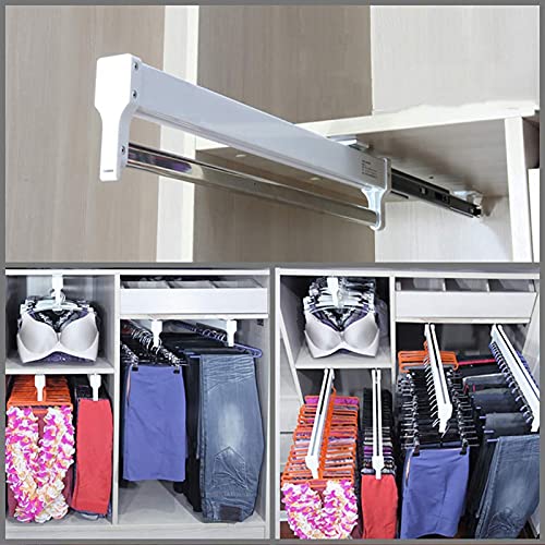 Telescopic Clothes Hanger With Guide Rail 30-80 Cm, Steel Wardrobe Rod For Trousers Clothes Storage, Space-saving Adjustable Clothes Hanger Rod For Wardrobe, Load Capacity 25 Kg (Size : 450mm/17.7inc