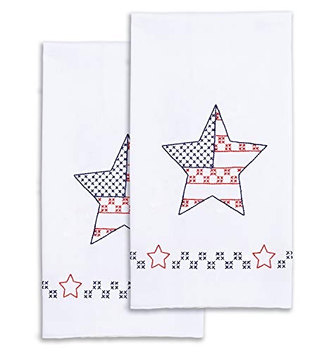 Jack Dempsey Needle Art Independence Day Embroidery Towels, white