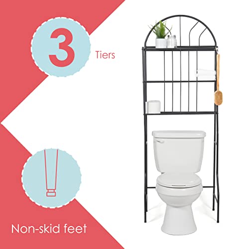 Home Basics Steel Space Saver for Bathroom (Black) | Bathroom Space Savers for Tissues, Towels, Makeup, and Beauty Supplies | Space Saver Bathroom with 3 Shelves and Non-Skid Feet