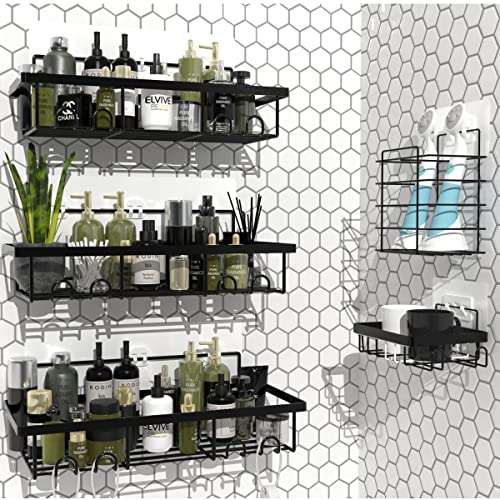 MESTOP Shower Shelves,Shower Caddy,Spice Racks 5 Pack Kitchen Shower Organizer No Drilling,Rustproof stainless steel,shower shelf for bathroom storage,Black