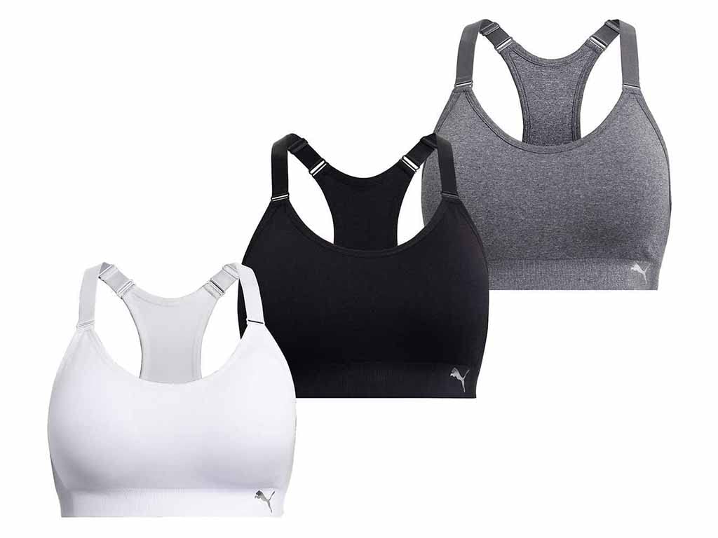 PUMA Women Sports Bra, 3-Pack (Black/White/Grey, Small)