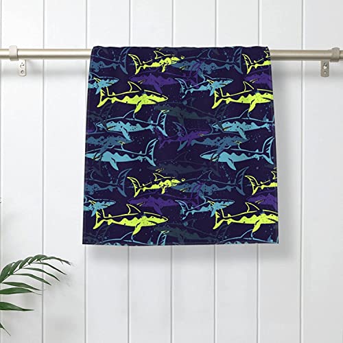 Shark Hand Face Towels Blue Microfiber Towels Soft Bath Towel Absorbent Hand Towels Multipurpose for Bathroom Hotel Gym and Spa Towel 15.7x27.5 Inch