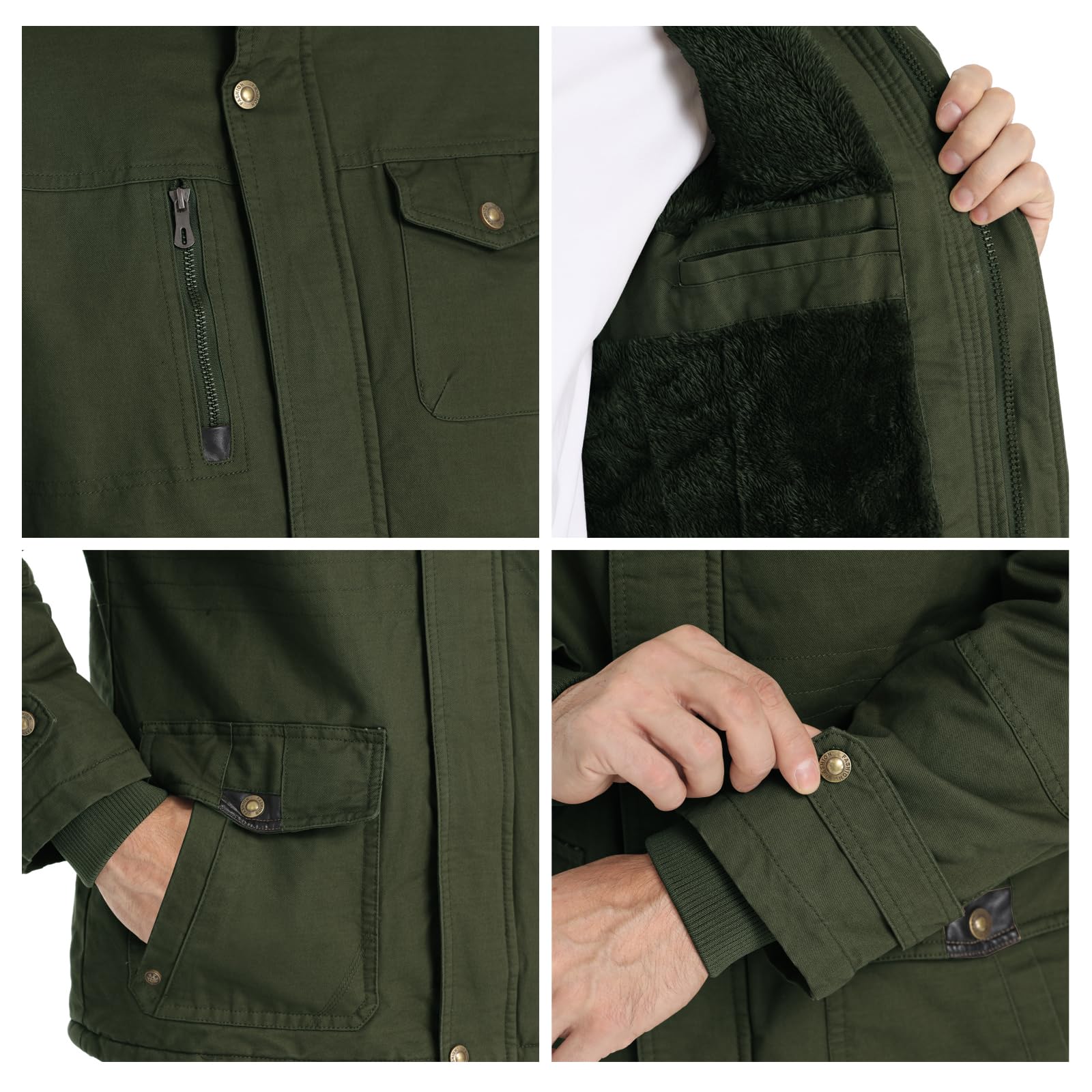 CHEXPEL Men's Cotton Military Jackets with Removable Hood Casual Winter Coat Windproof Work Outerwear Jackets Army Green XL