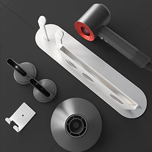 FLE Hair Dryer Holder Wall Mounted with Shelf - Hair Dryer Holder Rack Organizer Compatible for Dyson Supersonic Hair Dryer,White