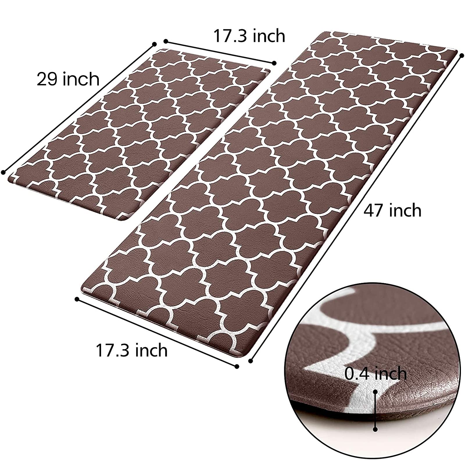 KMAT Kitchen Mat [2 PCS] Cushioned Anti-Fatigue Kitchen Mats and Rugs, Waterproof Non-Slip Kitchen Rug Heavy Duty PVC Ergonomic Comfort Standing Foam Mat for Floor Home, Sink, Laundry,Brown