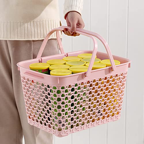 Anyoifax 2 Pack Portable Shower Caddy Tote, Plastic Storage Basket with Handle Bath Organizer Bin for Bathroom, Pantry, Kitchen, College Dorm, Set of 2, Blue & Pink