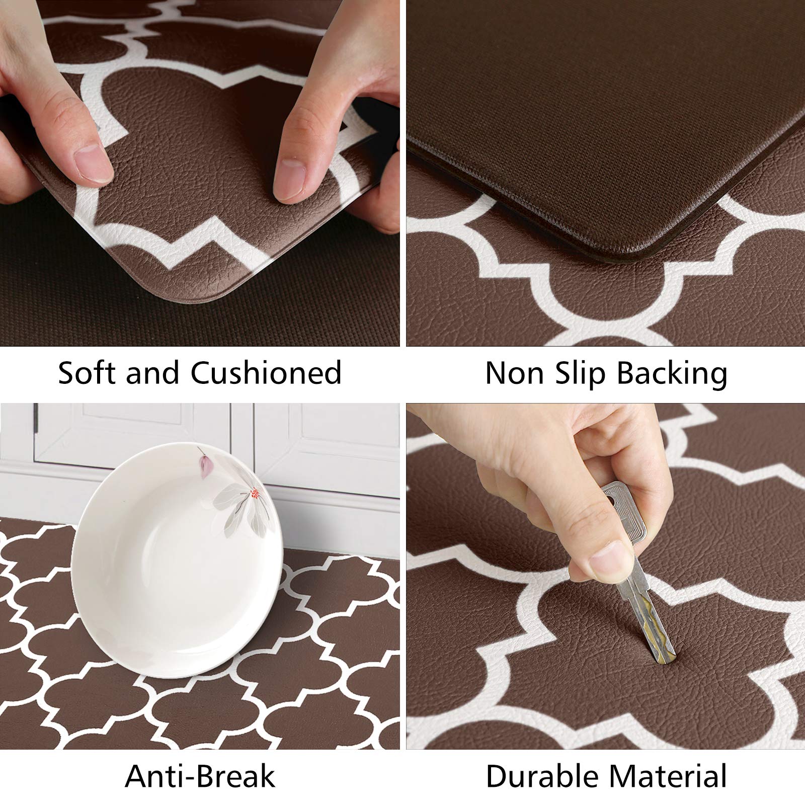 KMAT Kitchen Mat [2 PCS] Cushioned Anti-Fatigue Kitchen Mats and Rugs, Waterproof Non-Slip Kitchen Rug Heavy Duty PVC Ergonomic Comfort Standing Foam Mat for Floor Home, Sink, Laundry,Brown