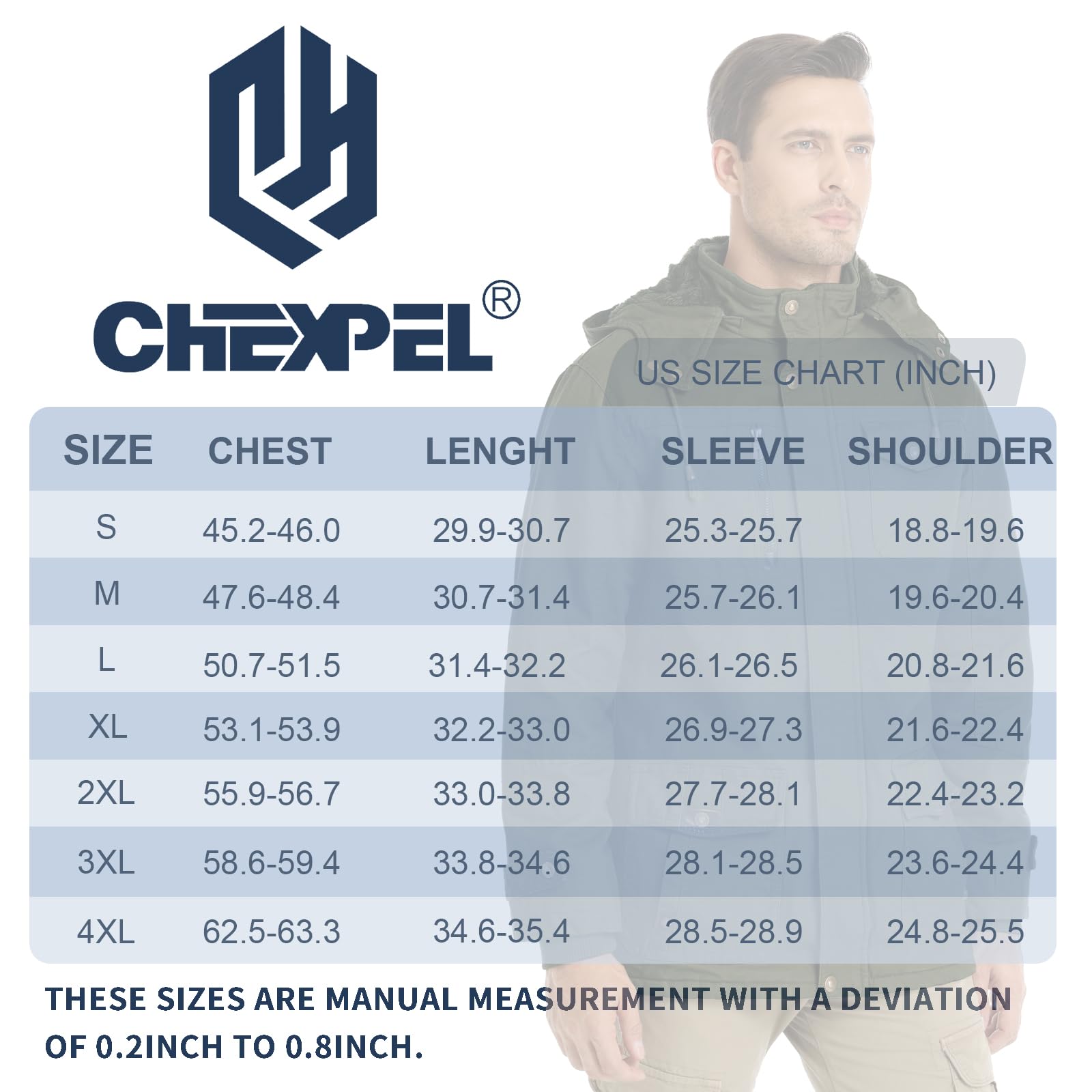 CHEXPEL Men's Cotton Military Jackets with Removable Hood Casual Winter Coat Windproof Work Outerwear Jackets Army Green XL